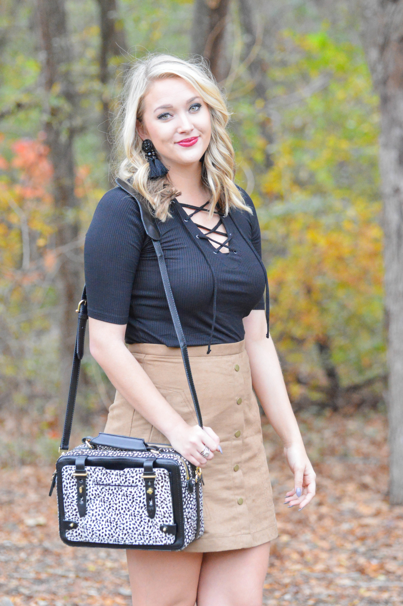 Suede Skirt+Lace Up Top - Kayleigh's Kloset