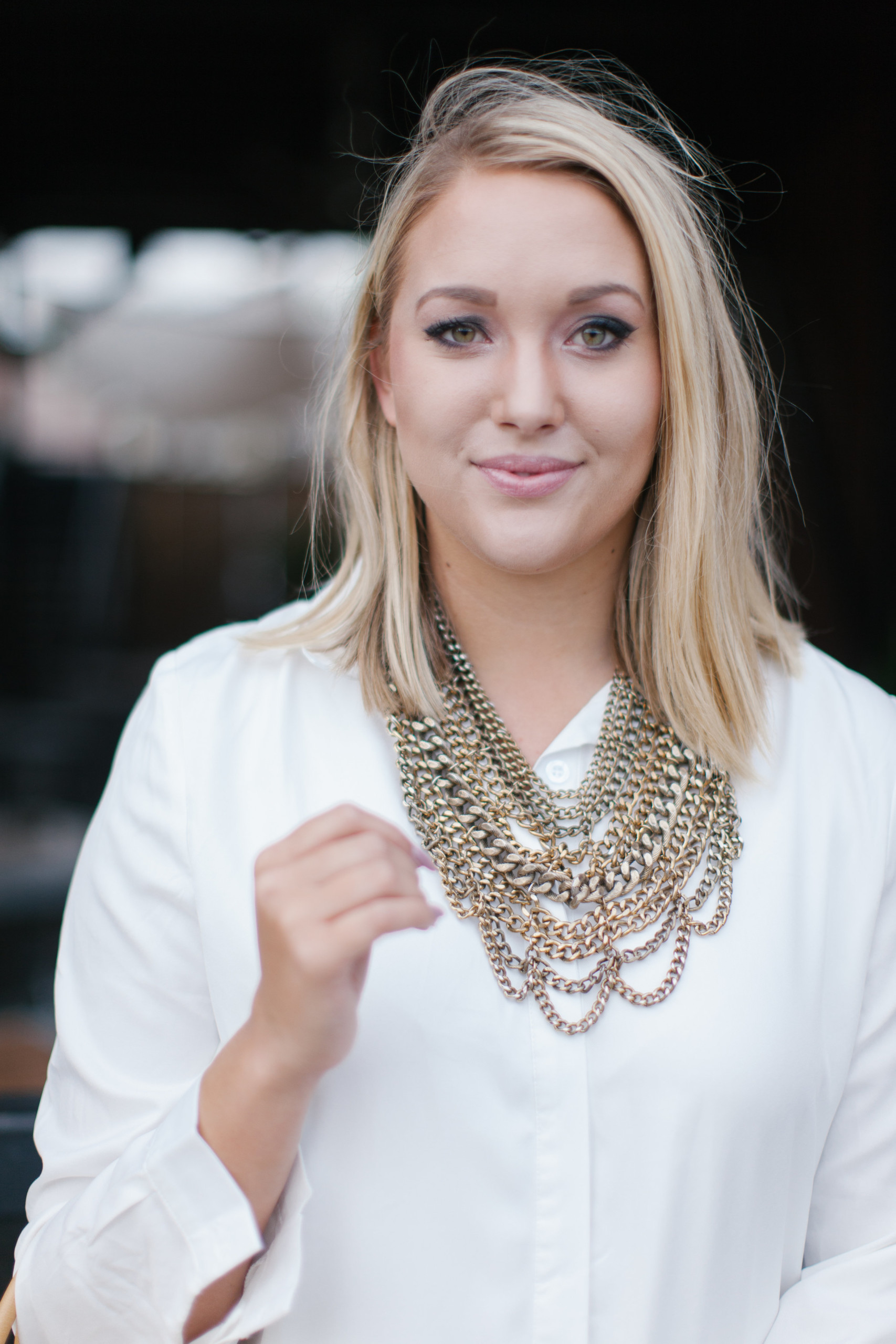 White Button Down Tunic + Statement Necklace - Kayleigh's Kloset