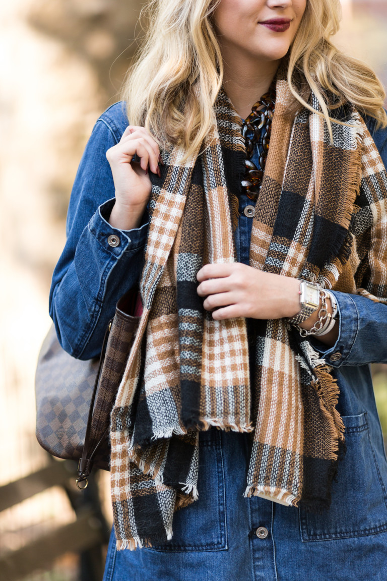 Frayed Denim + Oversized Plaid - Kayleigh's Kloset